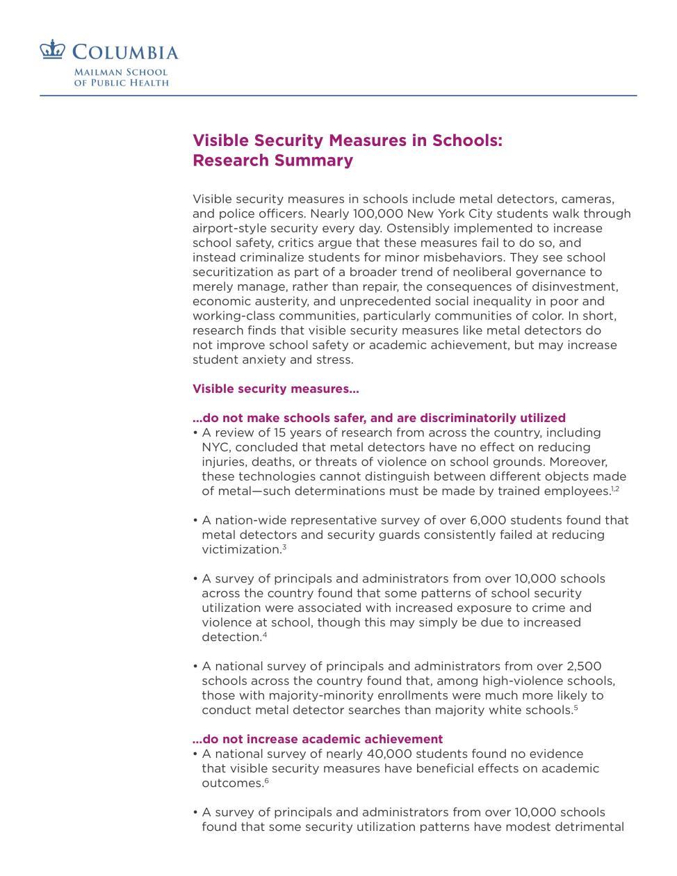 Fact Sheets | Columbia University Mailman School of Public Health